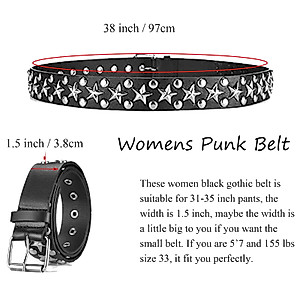 HABUAETY Studded Belt Women Y2K Spike Star Belts Star Black Girl Woman Stud Punk Waist Belt for Halloween Cosplay