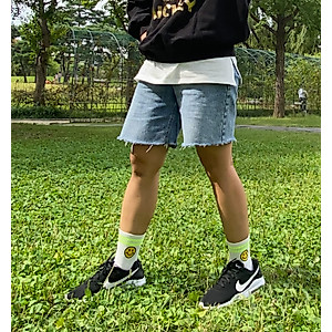 holawit Happy Face Fun Design Positive Smile Quarter Socks with Neon Double Stripes for Women 3P Set