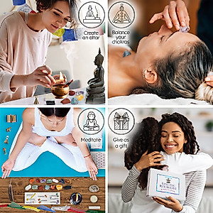 DANCING BEAR Deluxe Healing Crystals (35 Pc Set) Altar & Meditation Kit, Chakra Balance Stones, Abalone Shell & Sage, Smudge Feather, Real Turquoise, Spirit Animal, Bell, Prayer Flag, Made in USA