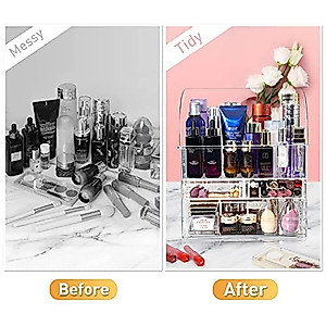 Haturi Makeup Organizer, Large Acrylic Skincare Organizer W/Lid, Dustproof Waterproof Cosmetic Display Case with Drawers for Vanity Bathroom Countertop, Makeup Storage Box for Perfume - Clear