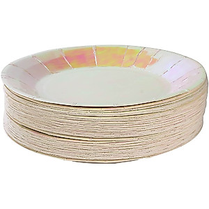 BLUE PANDA Disposable Plates - 48-Pack Paper Plates Party Supplies for Appetizer, Lunch, Dinner, and Dessert, Kids Birthday Party Favors, Pink Holographic, 7 x 7 Inches