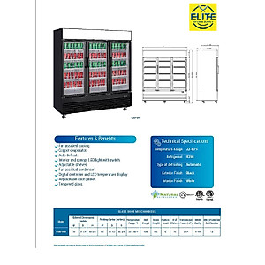 Elite Kitchen Supply Commercial Display Merchandiser Refrigerator, ETL NSF Fridge Cooler with 3 Glass Doors in Black, 3 Section Upright Reach-in, 78" W 69.43 cu. ft. Fan Cooling
