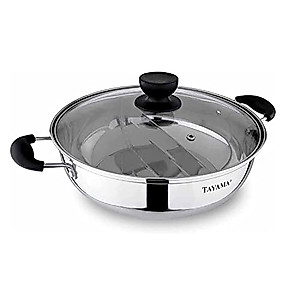 TAYAMA Stainless Steel Hot Pot With Divider, Silver, 11 inch