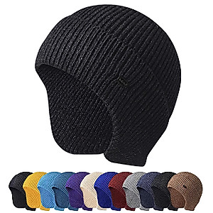 HiRui Knit Beanie Winter Hats Ear Covers for Men Women Kids-Warm Daily Headwear (Black)
