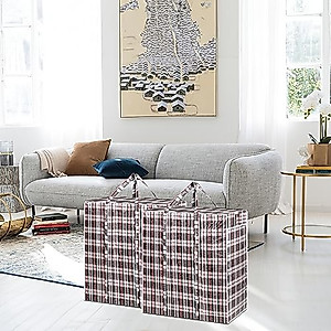 4 Pack Extra Large Durable Storage Tote Bag for Clothes with Strong Handle and Zipper, Sturdy and Water Resistant, Alternative to Moving Boxes, Packing Supplies, Checkered Moving and Organizer Bag