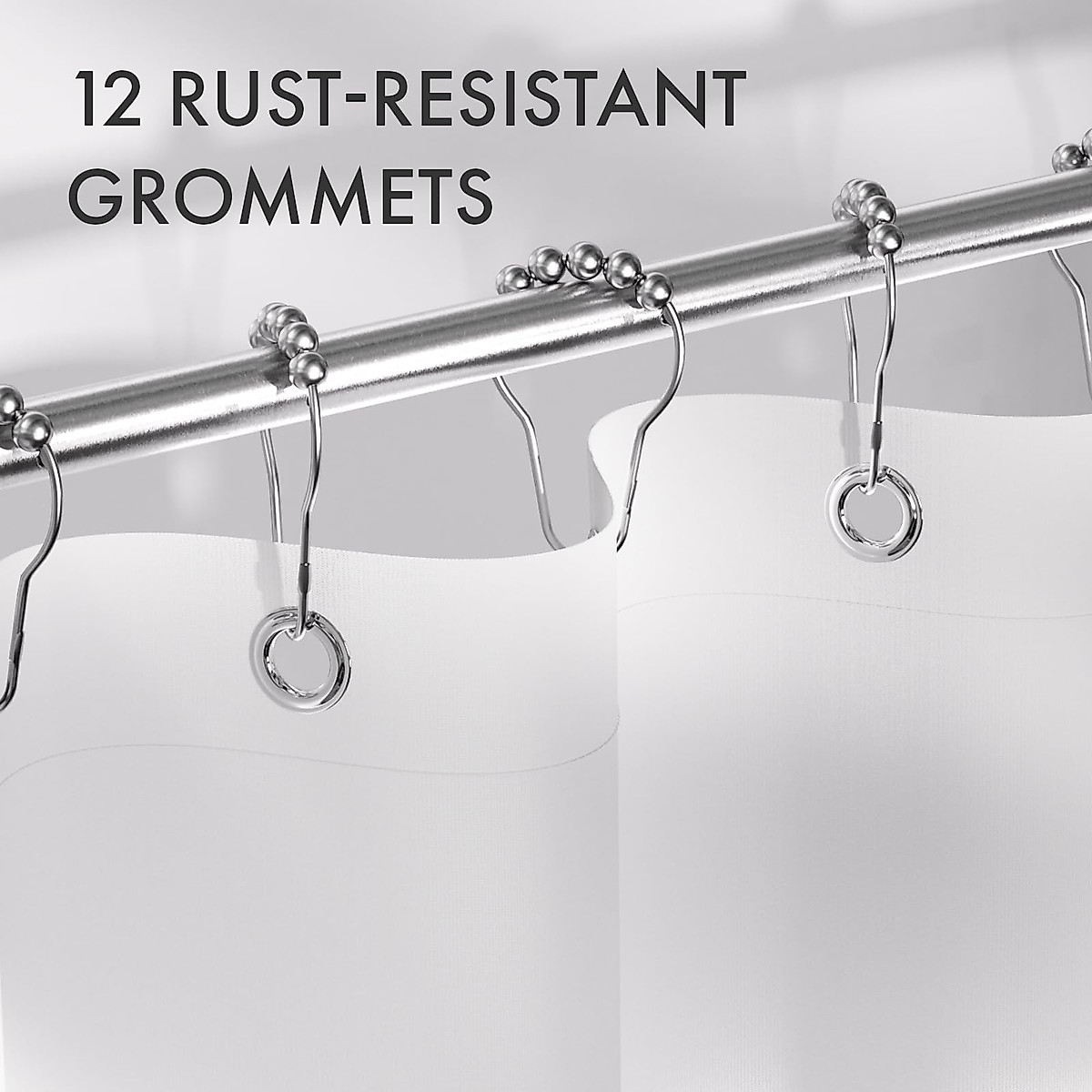 AmazerBath Fabric Shower Curtain Set, Ombre Black Shower Curtain with 12 Shower Curtain Hooks, Rustic Cloth Black and White Shower Curtain, Cute Washable Bathroom Shower Curtain Sets, 72x72 Inches