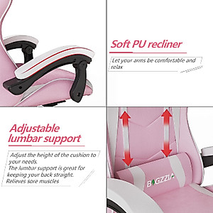 Computer Gaming Chair for Girl Teens, Seat Height Adjustable and Lumbar & Head Support Pink and White