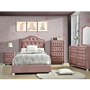 Acme Reggie Twin Bed in Pink Fabric