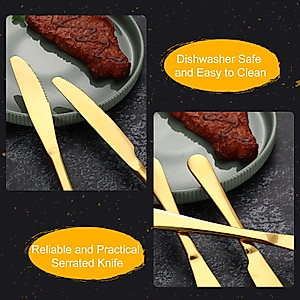 Gisafai 64 Pcs 9 Inch Gold Steak Knives Set Golden Serrated Knife Stainless Steel Steak Knife Butter Knife Dinner Knives for Kitchen Wedding Party Restaurant, Dishwasher Safe and Easy to Clean