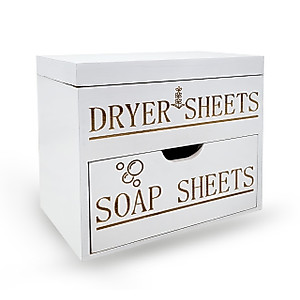 ALLNEY HOME Wood Box Dryer Sheet Holder and Detergent Dispenser drawer, Natural Wood and Sustainable Storage Box, Rustic White Farmhouse Finish, Large Capacity Laundry Room Organizer