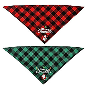 Christmas Dog Plaid Bandana Triangle Bib Set Scarf Accessories for Pet Dogs Cats