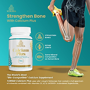 TURNER Calcium Plus, All-Natural Marine Calcium Supplement, with UAF1000+ Super Antioxidant, Magnesium + Vitamins K2 & D3, Supports Bone Density & Joint Health, 5 Bottles, 450 caps, 5 Month Supply