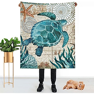 Sea Ocean Turtle Flannel Fleece Throw Blanket Lightweight Soft Warm Cozy Plush Blanket for Couch Sofa Bedroom Decorations 50"x60"