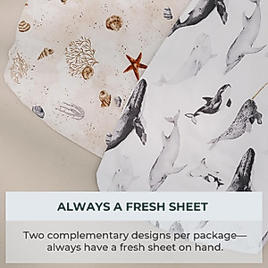 Pobibaby - 2 Pack Premium Pack N Play Sheets Fitted for Standard Pack and Plays and Mini Cribs - Ultra-Soft Jersey Knit, Stylish Ocean Pattern, Safe and Snug for Baby (Seaside)