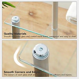 HOOBRO Glass Shelf, 4 Tier Standing Shelf Unit, Durable Glass Shelving Stand for Small Space, Space-Saving, for Bathroom, Bedroom, Home Office, Tempered Glass, Steel Frame, Silver SV04CJ01