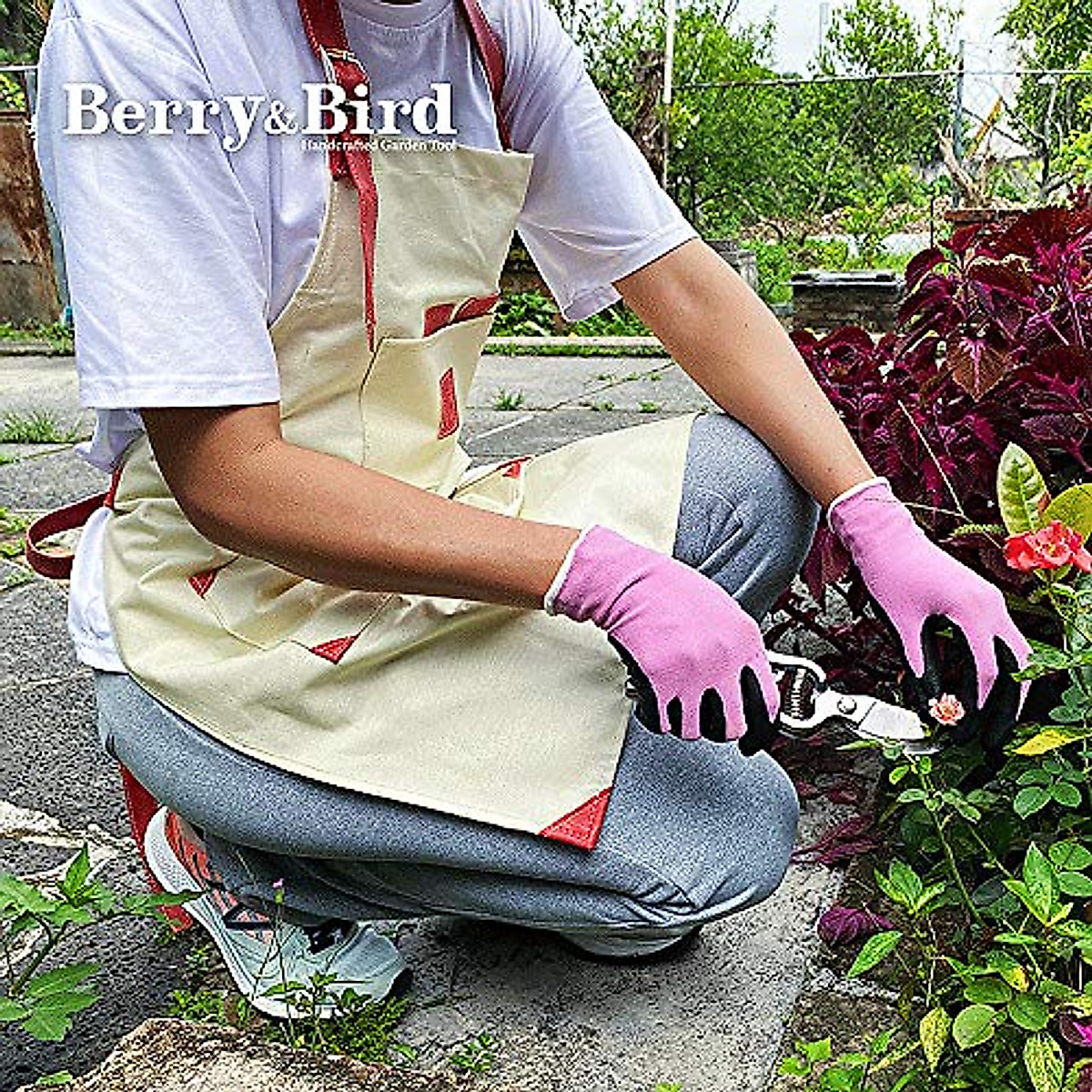 Berry&Bird Canvas Garden Apron with Pockets for Women & Men Waterproof Aprons Adjustable Neck Heavy Duty in Kitchen Cooking Outdoor Gardening
