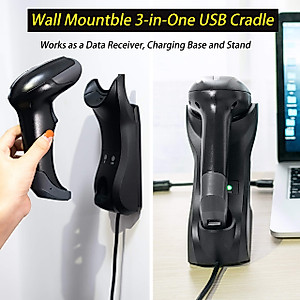 TEEMI 1D 2D Bluetooth Barcode Scanner with Intelligent USB Cradle Wall Mounted, Auto Activate Omni-Directional Hands-Free Scanning, Wireless Charging and Bluetooth 5.0 Technology (Black)