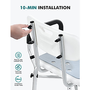 VFAUOSIT Shower Chair for Inside Shower, FSA/HSA Eligible 6-Height (550 lb) Shower Chair for Elderly and Disabled with Arms and Back, Shower Seats for Adults with Shower Bag, Bath Chairs for Seniors
