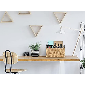 Americanflat Water Hyacinth Basket with Handles - Multipurpose Storage Organizer Caddy - 1 Large and 3 Small Compartments (Natural Color)