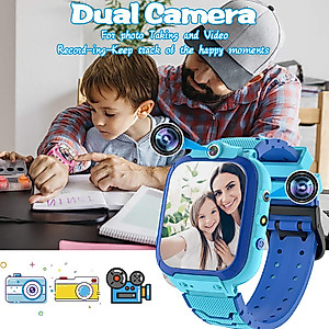 Kids Smart Watch for Boys Girls Game Smartwatch with 14 Educational Games HD Dual Camera Touchscreen Music Video Player 12/24 Hr Alarm Clock Pedometer Toddler Watch Learning Toys (Blue)