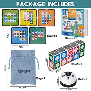 Funtactics Wooden Matching Game Puzzle 3.0 Games, Pattern Block Match Puzzles Building Cubes with Bell for Kids and Adults Toys Board Games for Family Night 5 Players