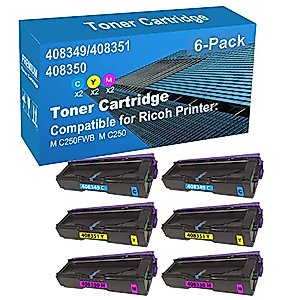 Jullu 6-Pack (2C+2Y+2M) Compatible M C250FWB, M C250 Printer Toner Cartridge High Capacity Replacement for Ricoh 408349+ 408351+ 408350 Toner Cartridge