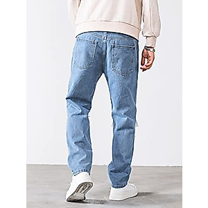 WDIRARA Men's Cut Out Ripped Frayed Zipper Fly Long Straight Leg Denim Jeans Light Wash M