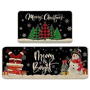 pinata Christmas Kitchen Rugs and Mats Set of 2 - Christmas Rugs Farmhouse Christmas Kitchen Decor, Christmas Decorations for Home Kitchen Living Room Floor - 17x29 and 17x47 Inch