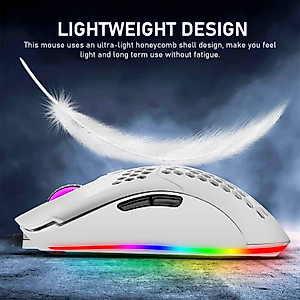 Compact 60% Mechanical Gaming Keyboard and Mouse Combo with Ergonomic Anti-ghosting 68 Key Rainbow RGB Backlight 6400DPI Honeycomb Mice Type-C Wired for PC Mac Gamer Office Typist(White/Blue Switch)