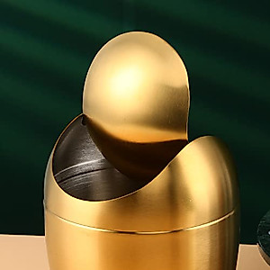 Buyer Star Mini Desktop Trash Can with Swing Lid 18/10 Stainless Steel Counter Top Garbage Bin Egg Shaped Metal Waste Bin (Rainbow, 0.4 Gallon)