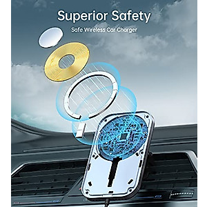 Magnetic Wireless Car Charger, 360°Adjustable Magnetic Air Vent Mount Compatible with MagSafe Car Charger, Compatible with iPhone 14/13/12 Pro Max Plus Mini(Caseless), Mag Safe Case(with Car Adapter)