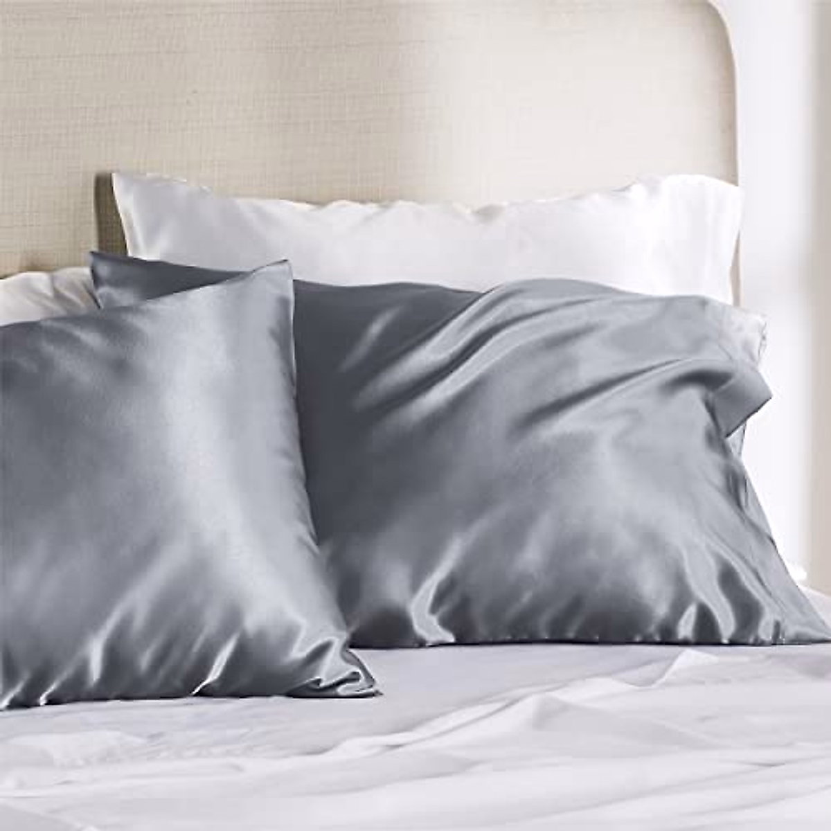 Bedsure Satin Pillowcase Standard Set of 2 - Dark Grey Silky Pillow Cases for Hair and Skin 20x26 Inches, Pillow Covers with Envelope Closure, Similar to Silk Pillow Cases, Gifts for Women Men