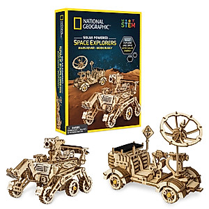NATIONAL GEOGRAPHIC Solar Model Kit – Build 2 Solar Powered Wooden 3D Puzzle Models of Real NASA Space Explorers, Craft Kits are a Great Gift for Girls and Boys, an Amazon Exclusive Science Kit