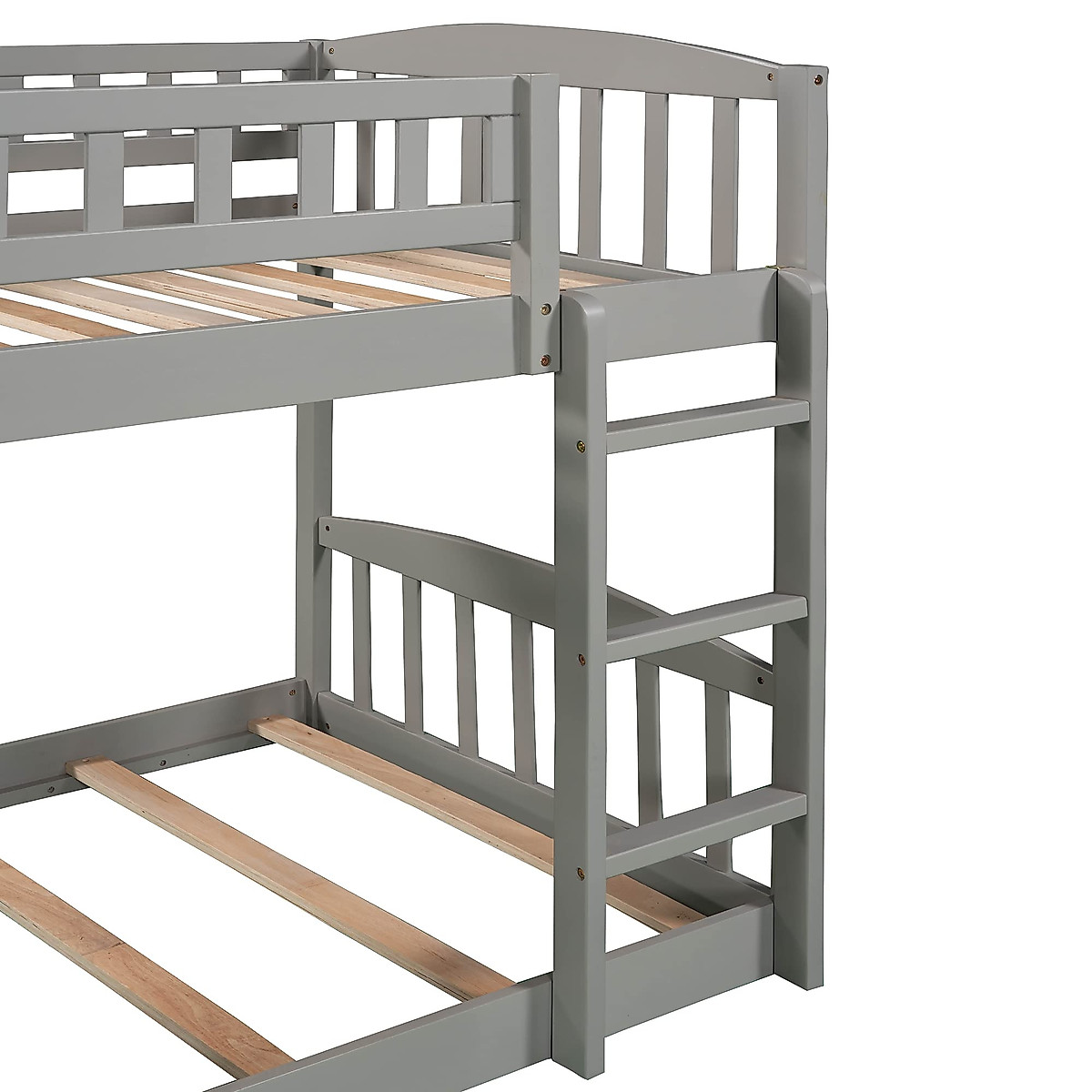 Harper & Bright Designs Kids Bunk Bed Twin Over Twin, Wooden Bunk Bed with Slide and Guardrail, Floor Bunk Bed with Stairway/Two Drawers/Handrail, Space-Saving Bedroom Dormitory Furniture (Gray)