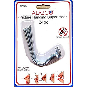 24pc Set ALAZCO Super Hooks - Hang Pictures Mirrors Clocks Wall Art Without Any Tool, Hammer, Nails or Drilling! Excellent Quality!