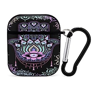 fuinhi Evil Eyes Lucky Hand AirPods 2 Case PC Full Cover Custom Protective Compatible with Airpods 1 Earphones Skin with Carabiner