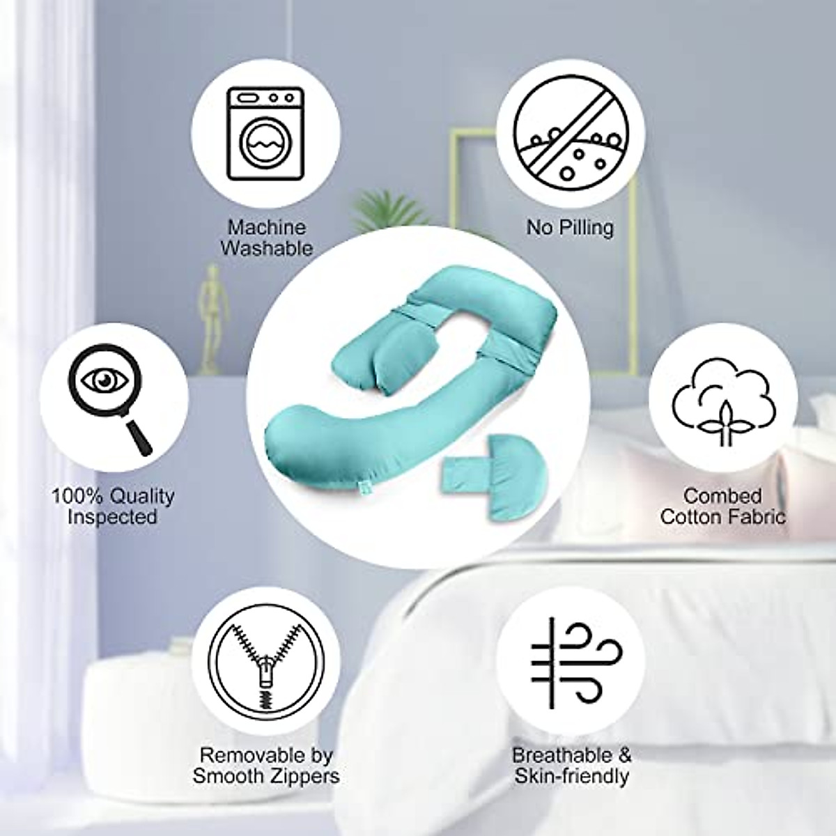 UniNewborn Sleep Better During Pregnancy Maternity Pillow - G-Shaped Support for Neck, Back, Belly, HIPS, and Legs - Removable Washable Cover - Aqua Blue