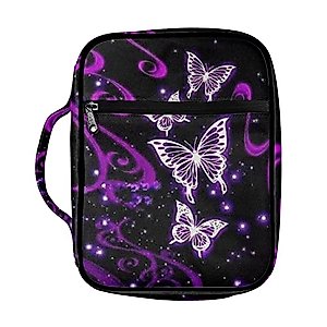 BIGCARJOB Womens Bible Cover Purple Butterfly Print Portable Bible Cover Carrier Tote Bags with Bookmark Bible Holder Girls Bible Cover Carrier Carrying Organizer Bag Travel Bible Cover Large Size