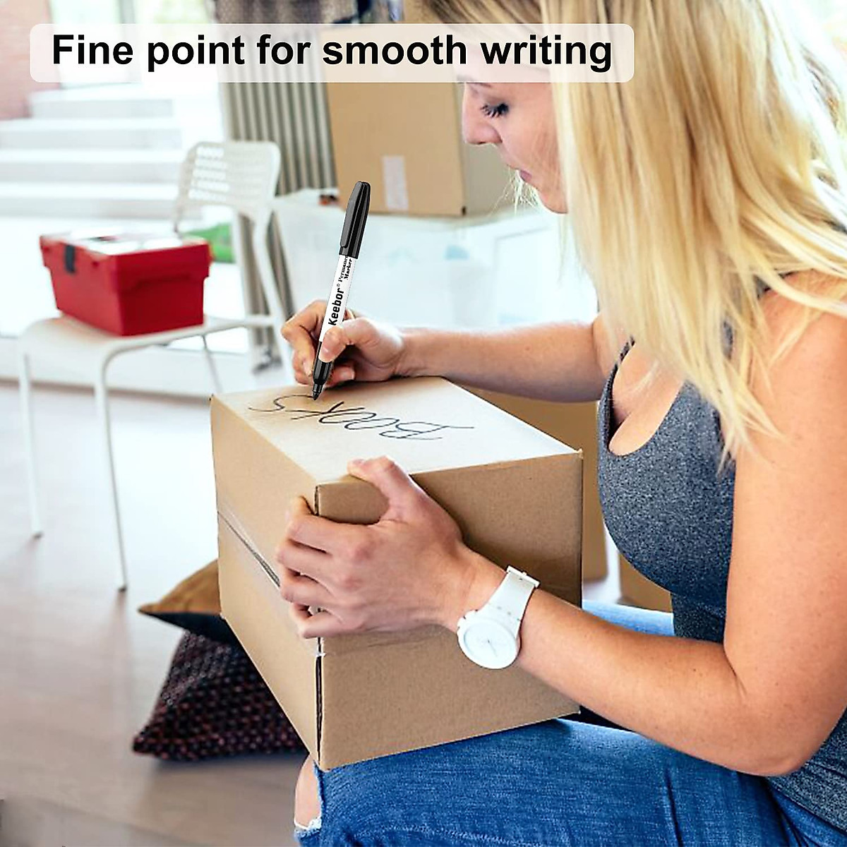 Keebor Advanced Permanent Markers Fine Tip, 60 Pack Black Permanent Marker Set, Waterproof - Quick Drying, Office Supplies