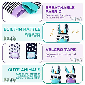 Koty Baby Wrist Rattles Foot Finder Toys Set, Toddler Rattle Sock, Arm Hand Bracelet, Feet Leg Ankle Socks, Gift for Newborn Infant Babies Boy Girl Bebe(Morandi Donkey)