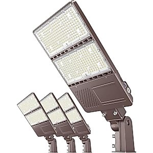OPENLUX 4 Pack 320W LED Parking Lot Light with Photocell 48000LM LED Shoebox Pole Lights Slip Fit Mount Flood Lights UL Listed 5000K IP65 Outdoor Street Court Commercial Lighting AC 100-277V