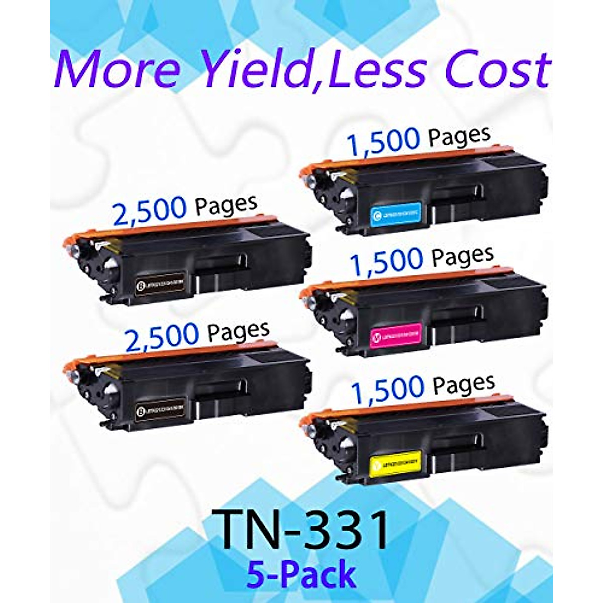 (5-Pack, 2K+C+Y+M) Compatible TN331 Toner Cartridge TN-331 Work for Brother HL-L8250CDN 8350CDW 8350CDWT MFC-L8600CDW L8850CDW 8650CDW Printer, by EasyPrint