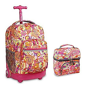 J World Dandelion Sunrise Roller Backpack Back Pack and Corey Lunch Bag Bundle Set