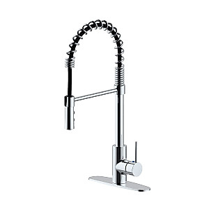 Westbrass KS18A-26 21" Commercial Kitchen Faucet with Dual Function Open Coil Pull Down Sprayer and 1-Lever Handle, Polished Chrome