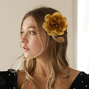 COCORIBBON Large Satin Fabric Flower Brooch Pin and Hair Pin for Women, Gift (Blue Green)