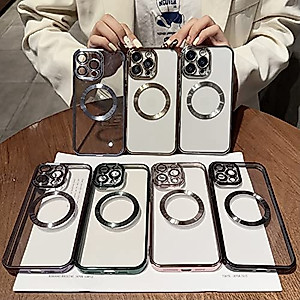 Uioeua Compatible with iPhone 14 Pro Max Magnetic Clear Case,Luxury Plating Bling Transparent Shockproof MagSafe Case with Full Camera Lens Protector for iPhone 14 Pro Max Women Girl Men-Sky Blue