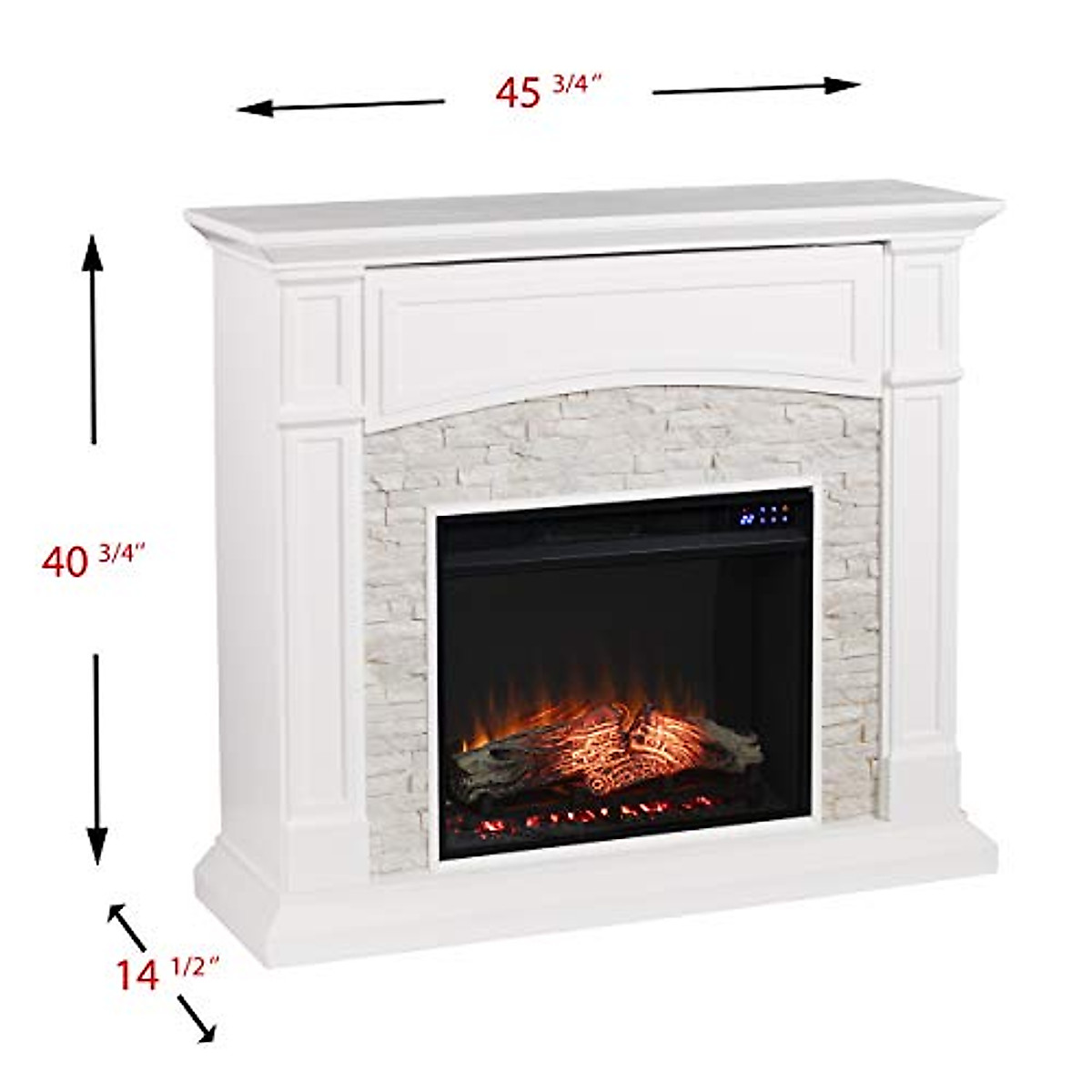 SEI Furniture Seneca Faux Stacked Stone Electric Fireplace with Hidden Media Shelf, New Crisp White