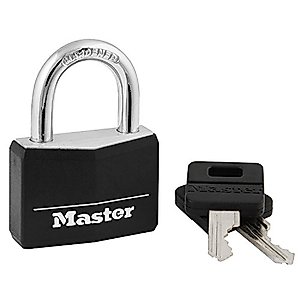 Master Lock Black Covered Aluminum Padlock, Gym Locker Lock with Key for Indoor or Outdoor Use with Vinyl Weather Resistant Cover, 141D