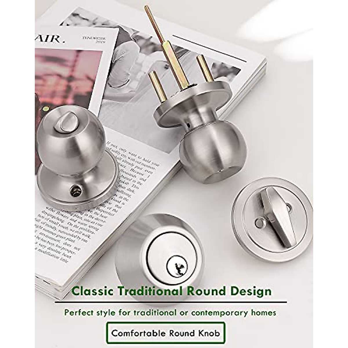 home improvement direct 4 Pack Keyed Alike Entry Door Knobs and Single Cylinder Deadbolt Lock Combo Set Security for Entrance and Front Door with Classic Satin Nickel Finish