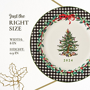 Spode Christmas Tree 8" Porcelain Dinner Plate, 2024 Annual Collector Plate - Holiday Dinnerware & Decorative Plate, Winter Serving for All Parties & Occasions - For Casserole, Appetizers, Brisket